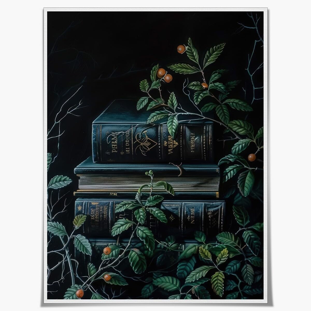 Floral Books Wall Art Moody Victorian Oil Painting Print Dark Forest ...