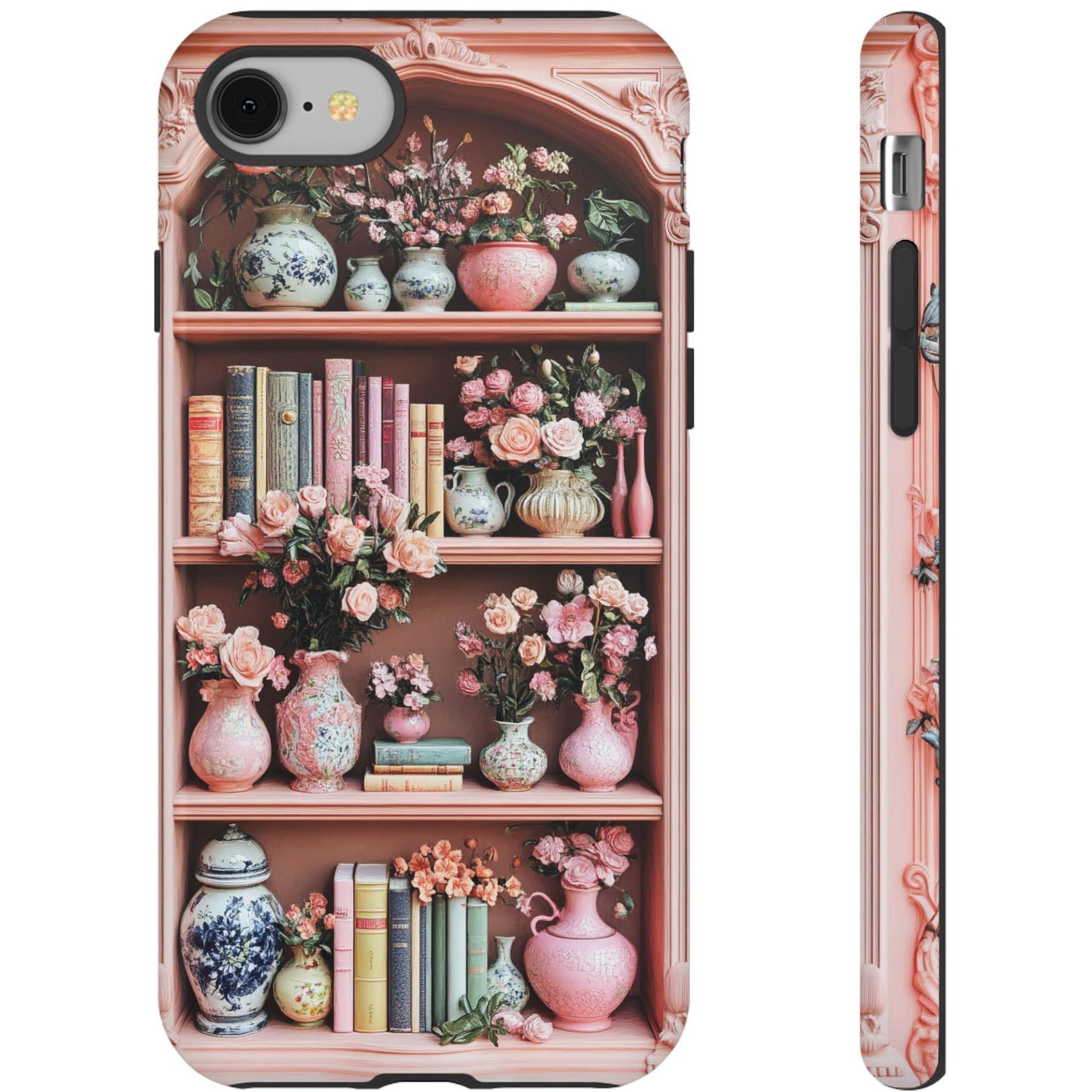 Floral Bookshelf Pink Botanical Phone Case for iPhone 17 through 11 Pro ...