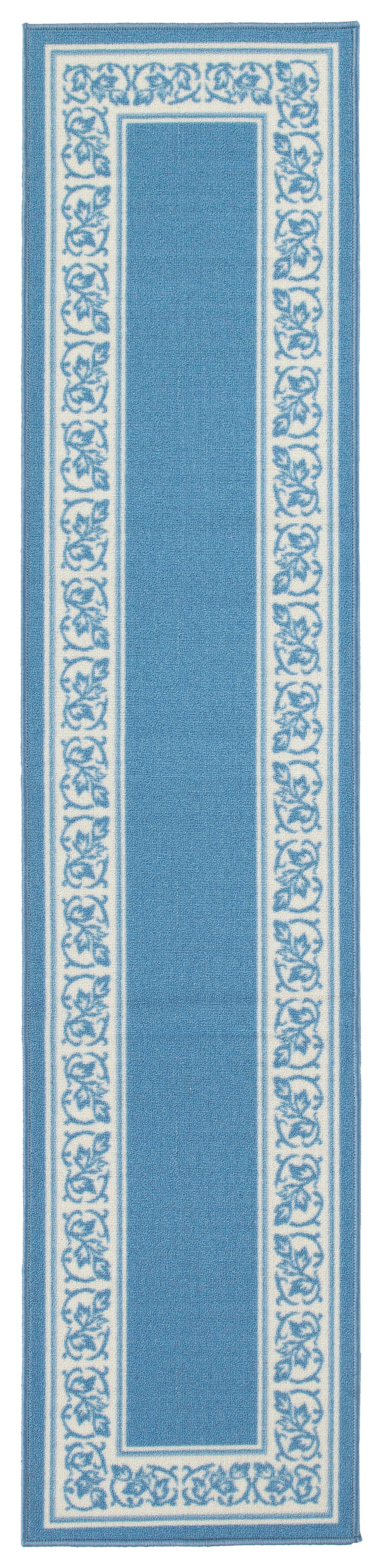 Floral Border 20" x 90" Rug Runner Blue - Walmart Business Supplies