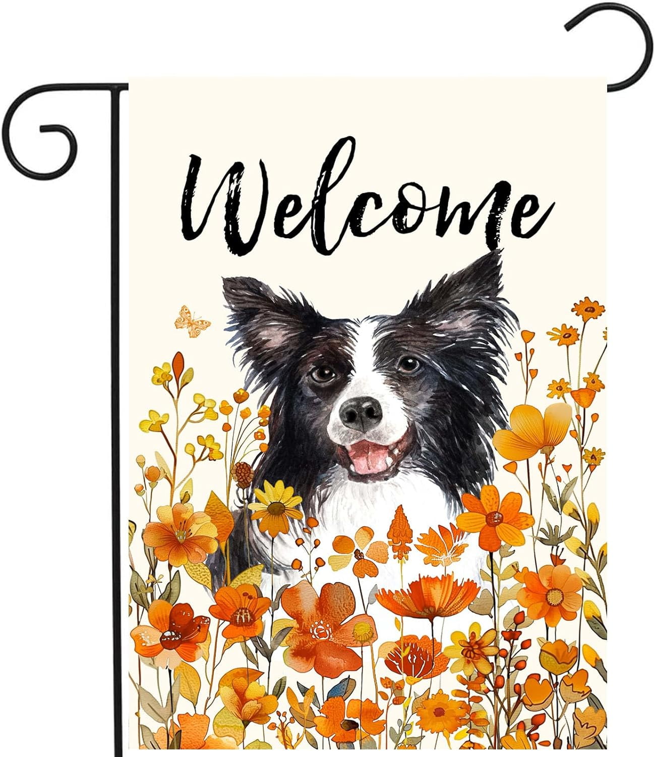 Floral Border Collie Garden Flag Fall Yard Flag Wildflower Dog Garden ...