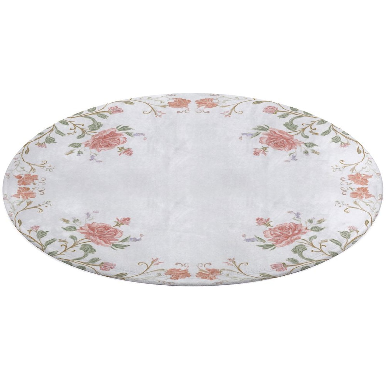 Floral Border Delicate Pink Roses Design Round Carpet Living Room ...