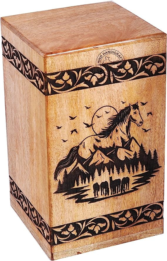 Floral Border Engraved Wooden Urns for Human Ashes Adult Large - Rising ...