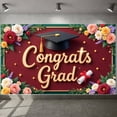 Floral Border Graduation Banner Gold Lettering Congrats Grad Display ...