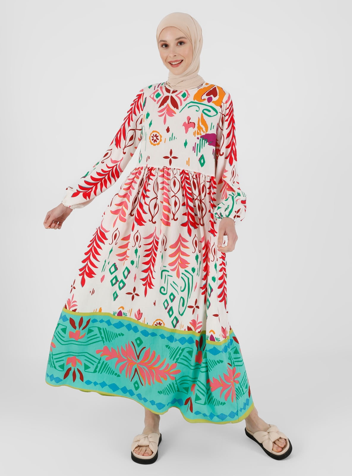Floral Border Patterned Viscose Modest Dress Green - Walmart.com