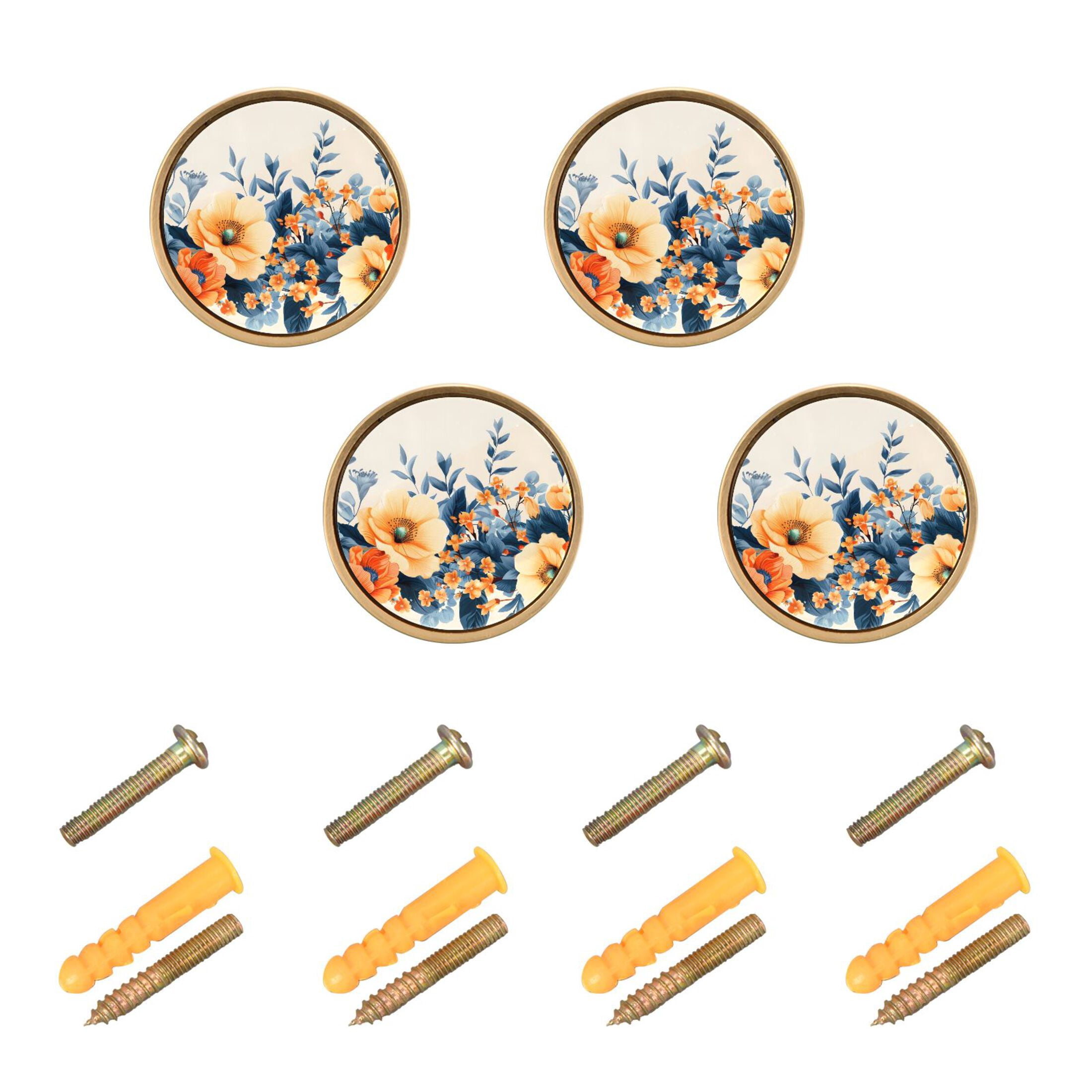 Floral Border and Leaves Cabinet Knobs Sets Kitchen Pulls Dresser ...