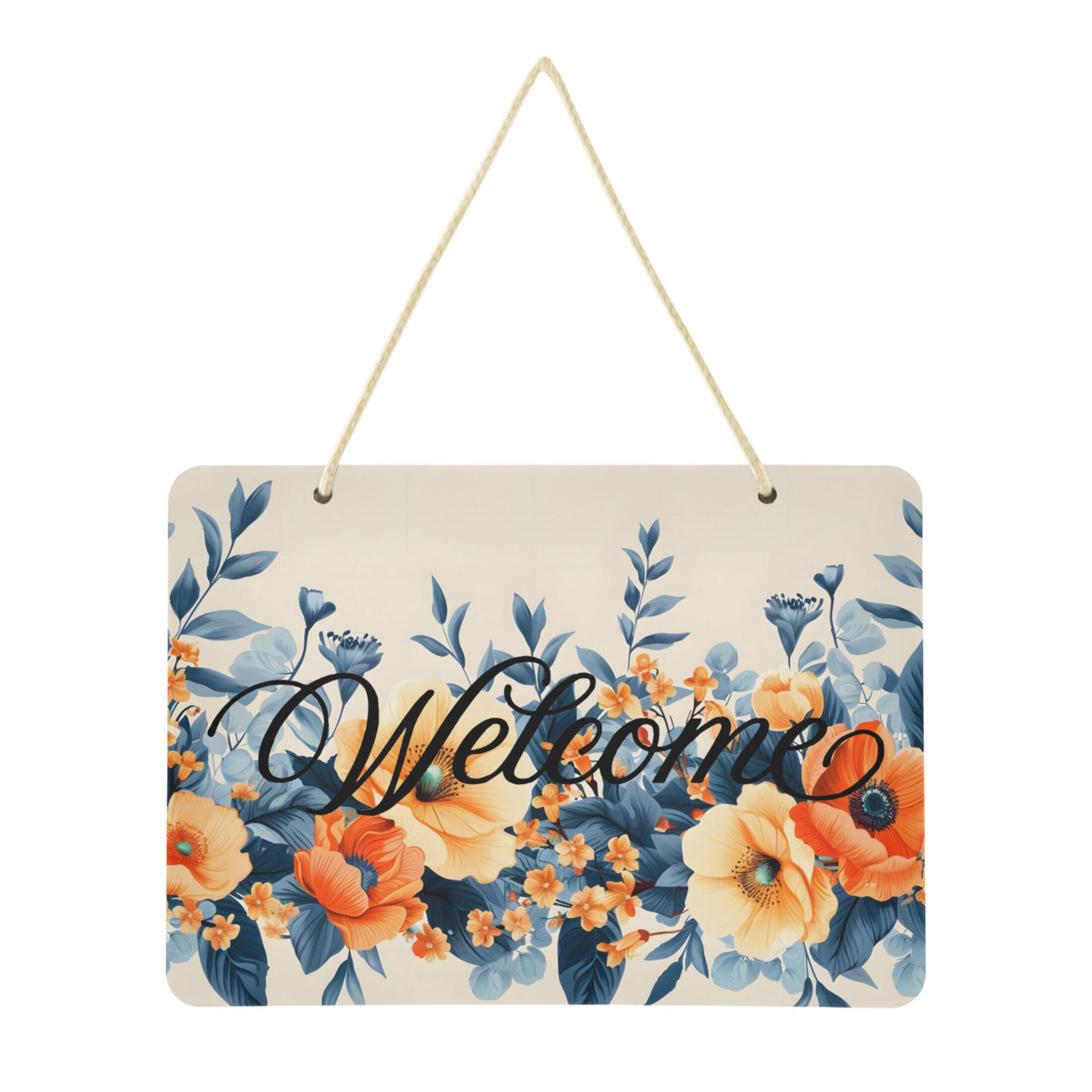 Floral Border and Leaves Welcome Sign Front Door PVC 14x10 inch Hanger ...