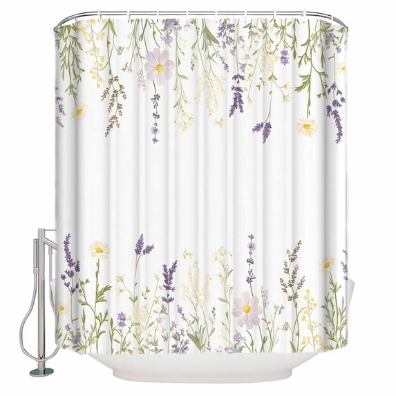Floral Botanical Bathroom Shower Curtains with 12 Hooks Polyester ...