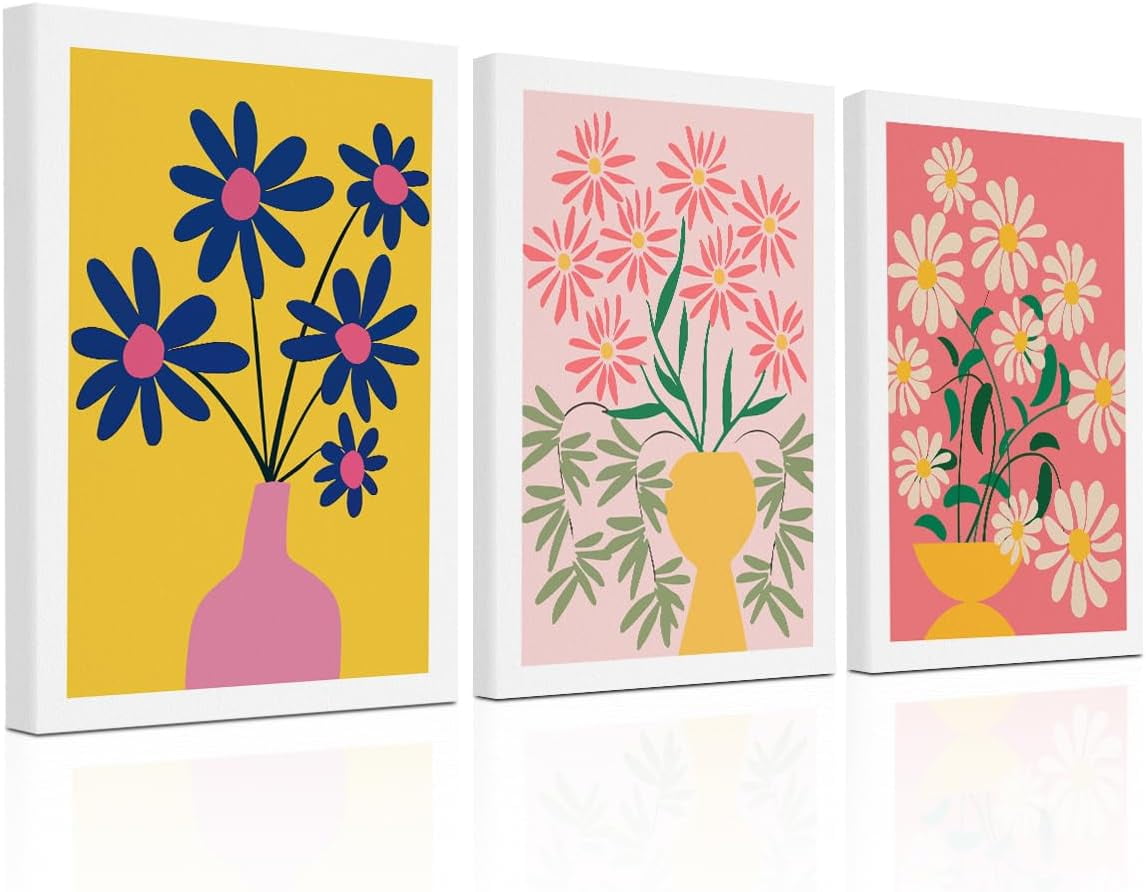 Floral Botanical Canvas Wall Art Set of 3 Vintage Flower Wall Decor Artwork for Walls Art Prints ...