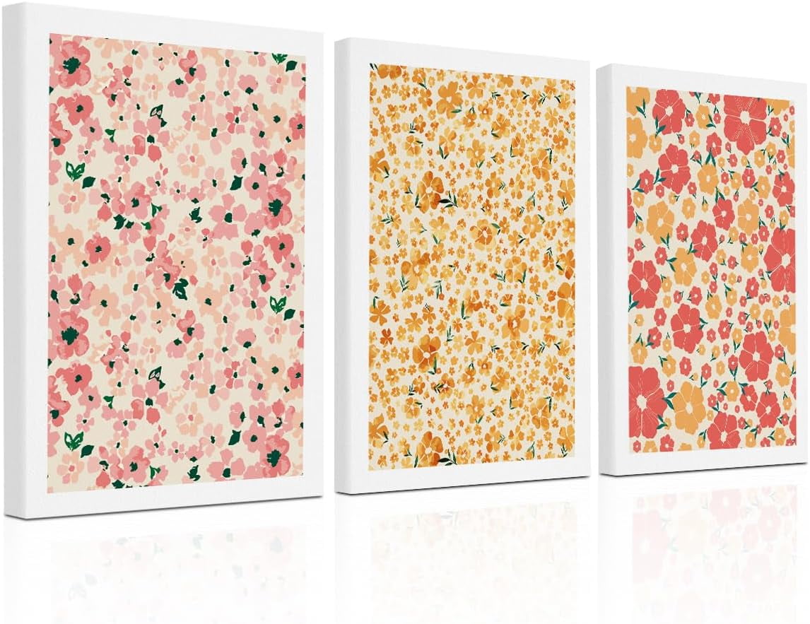 Floral Botanical Canvas Wall Art Set of 3 Vintage Flower Wall Decor Artwork for Walls Art Prints ...