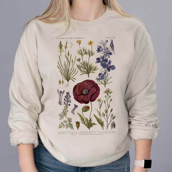 Floral Botanical Chart Crewneck T-Shirt, Cute Nature Outdoorsy Pullover ...