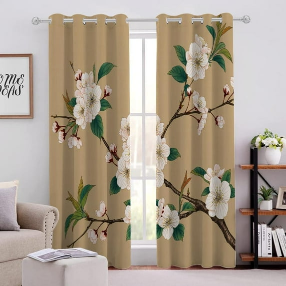 Floral Botanical Illustration Blackout Curtains Pink Flowers And Leaves ...