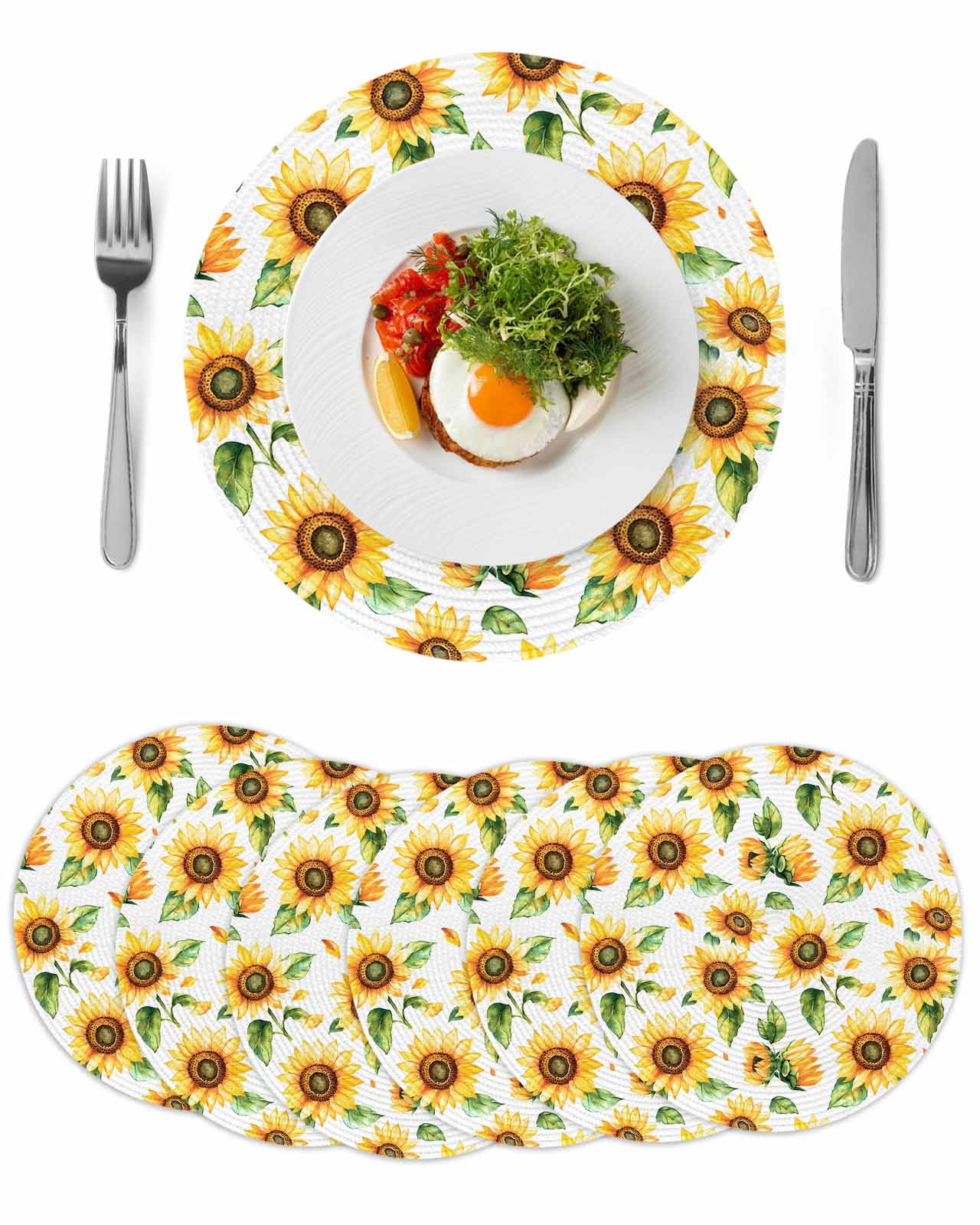 Floral Botanical Print Round Table Placemats set of 6, Watercolor ...