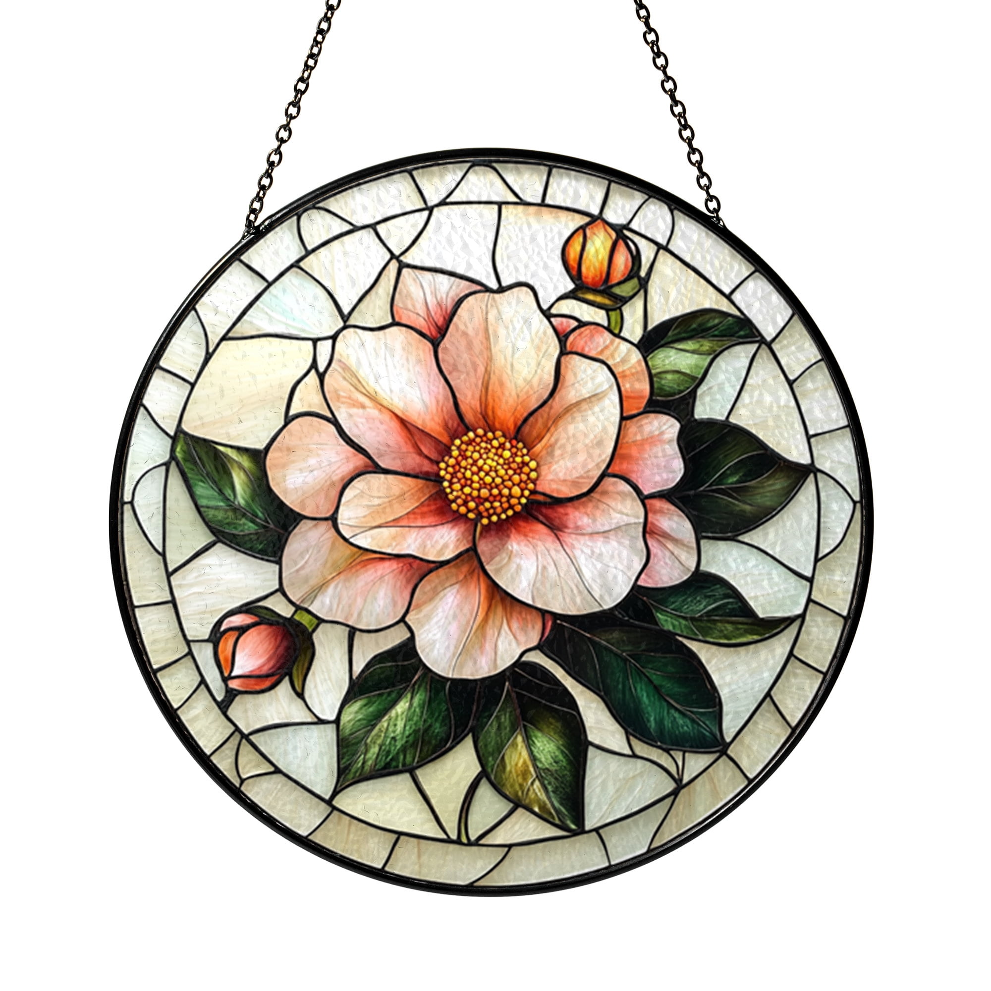 Floral Botanical Wildflower Stained Glass Suncatcher, Round Decorative ...
