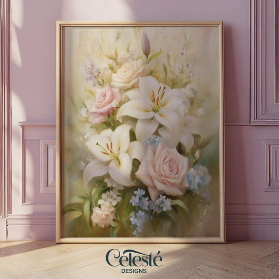 Floral Bouquet Print, Vintage Rose & Lily UNFRAMED Poster, Wall Art for Decor, Present, 8x12 ...