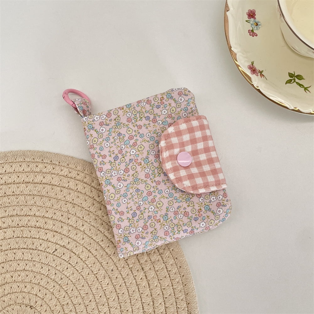 Floral Bow Printed Card Holder Student Coin Purse with Keychain Double ...