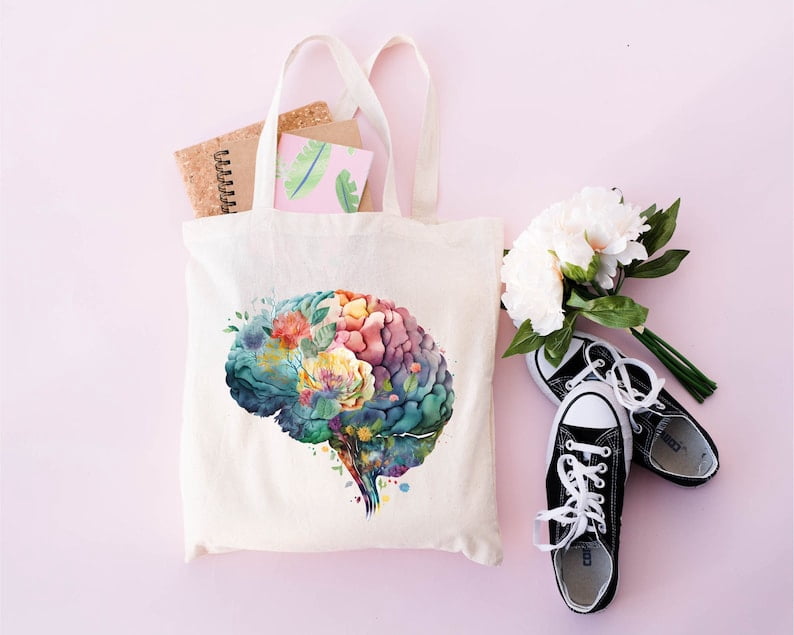 Floral Brain Tote Bag ,Mental Health Matters Tote Bag ,Mental Health ...