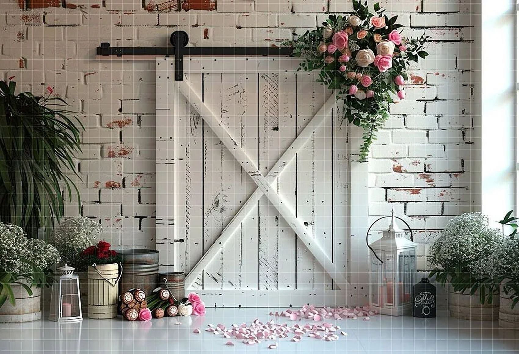 Floral Brick Wall Barn Door Kids Birthday Party Cake Smash Portrait r ...