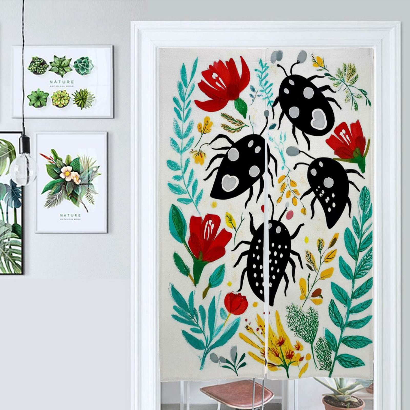 Floral Bugs Whimsical Art Print Door Curtain Nordic Living Room ...
