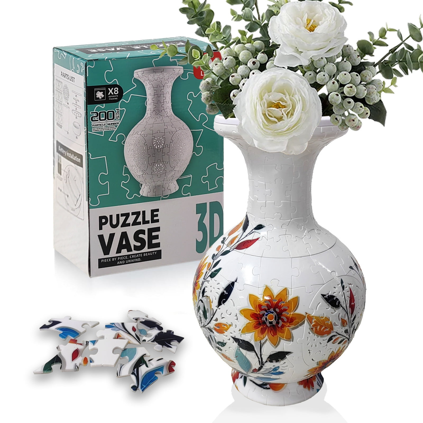 Floral Building Set Ages 14+ | 200-Pc Vase Puzzle w/ Water-Safe Design ...
