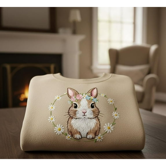 Floral Bunny Embroidered Sweatshirt – Cute Rabbit Pullover ...