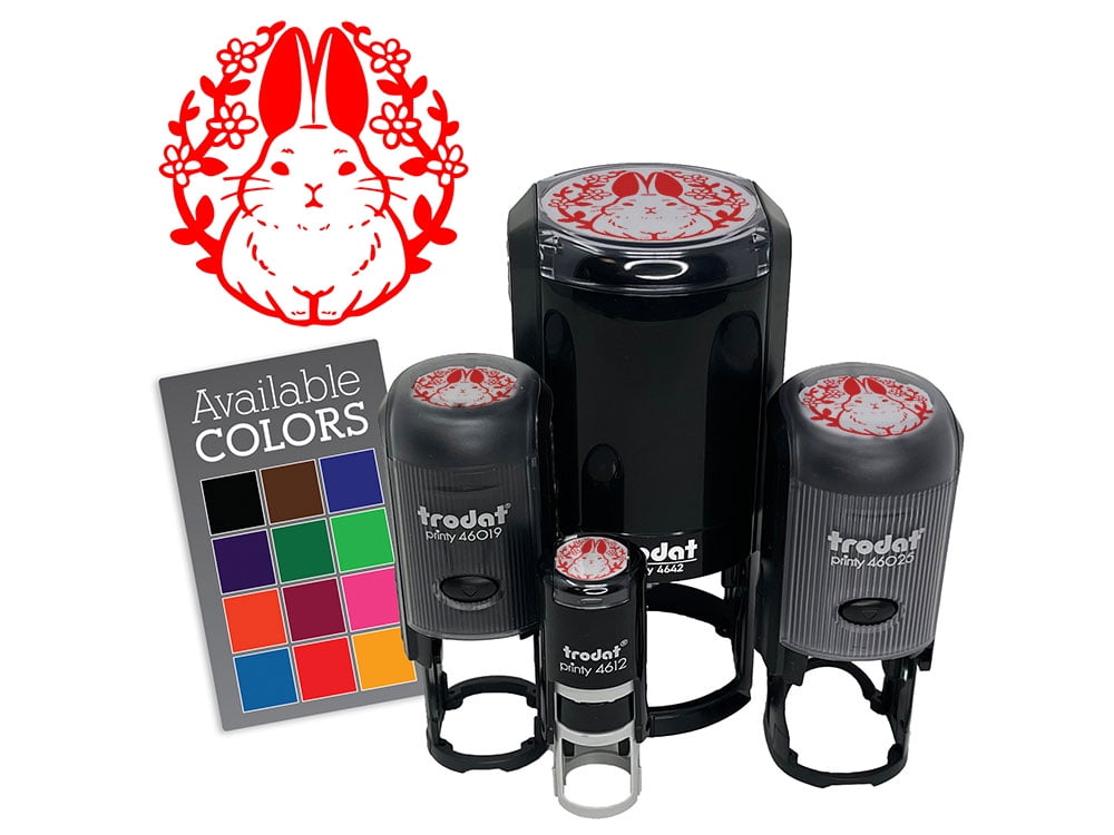Floral Bunny Rabbit Emblem Easter Self-Inking Rubber Stamp Ink Stamper ...