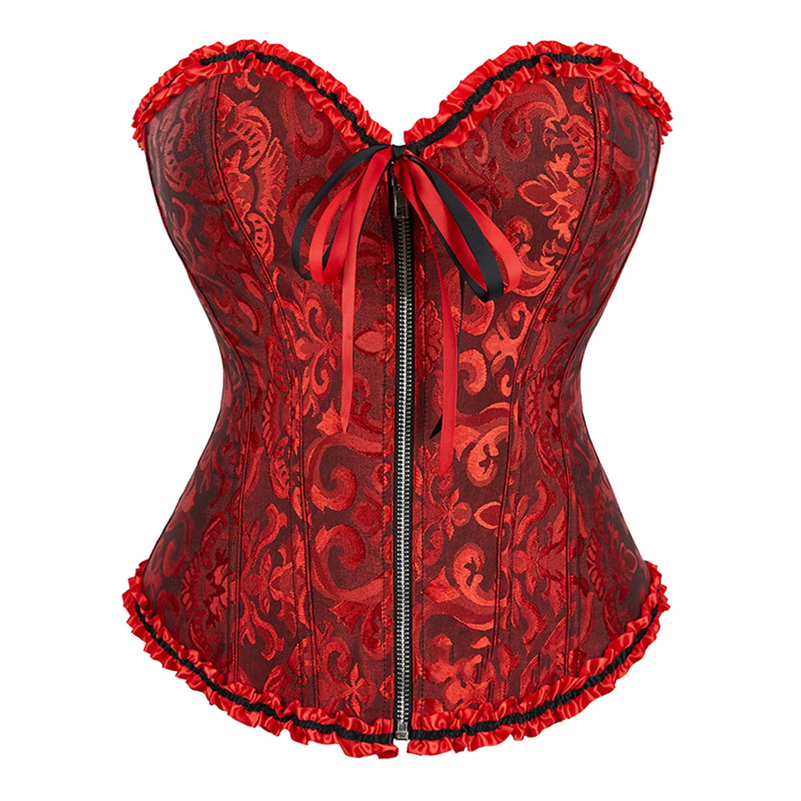 Floral Bustier Corsets for Women Zipper Ruffle Waist Cincher Corset ...