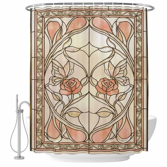 Floral Butterfly Bathroom Shower Curtains with Hooks, Retro Pink Floral ...