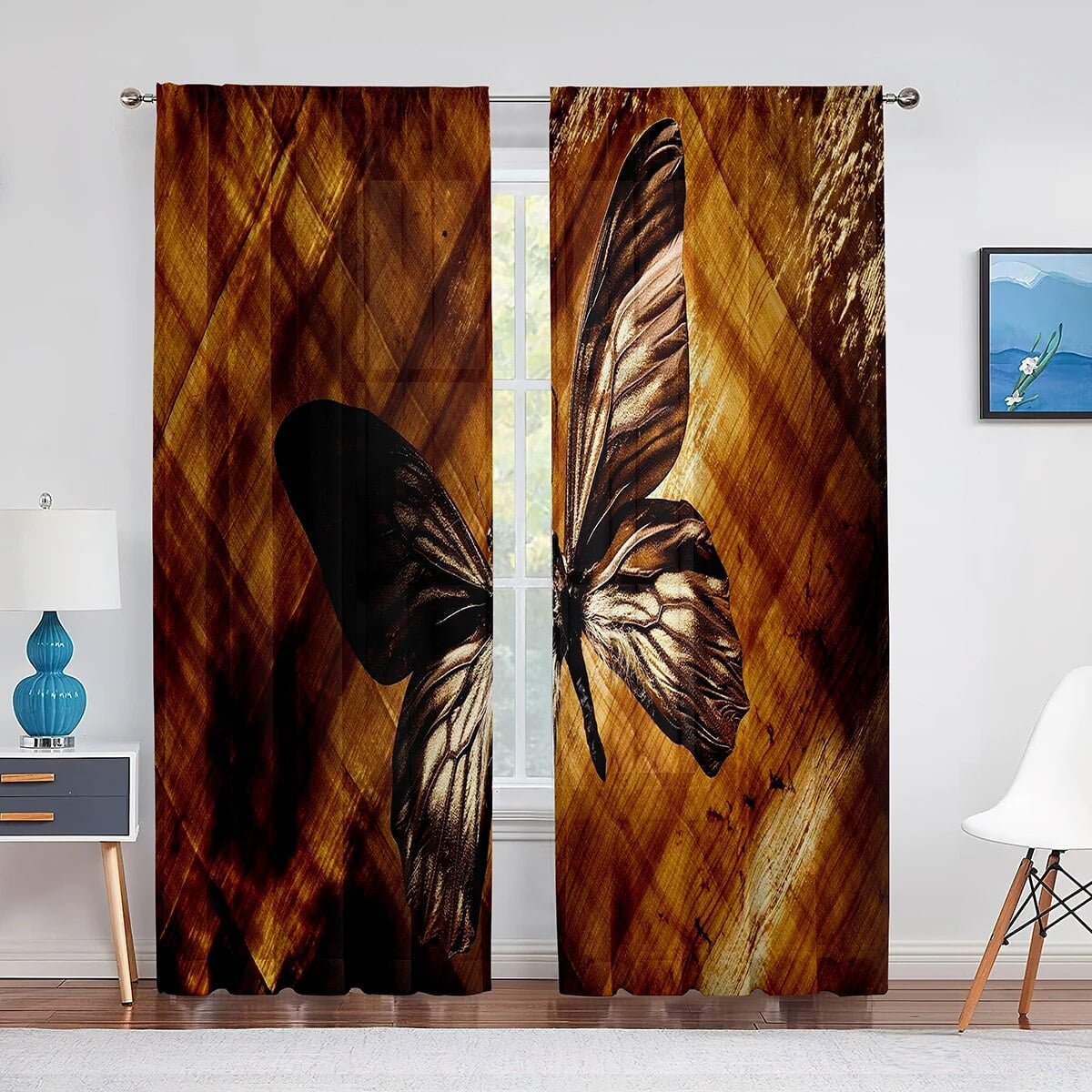 Floral Butterfly Bee Insect Painting Sheer Voile Curtains for Living ...