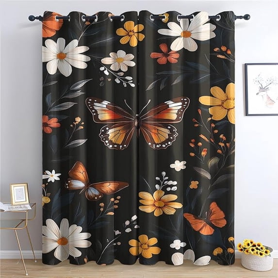 Floral And Butterfly Blackout Curtains - Wildflower Botanical Thermal ...