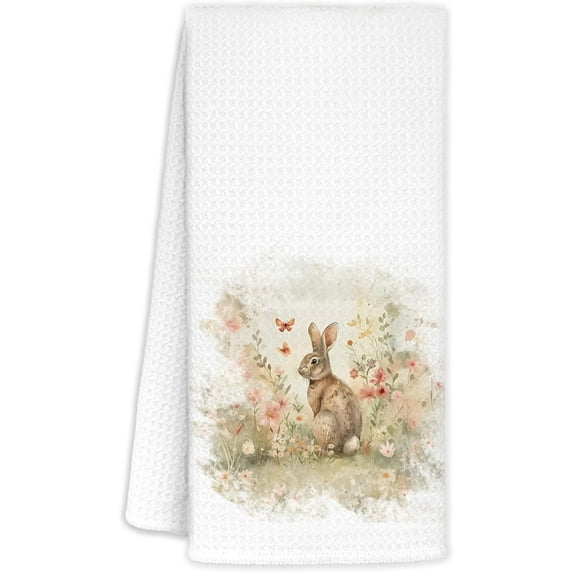 Floral Butterfly Easter Bunny Kids Kitchen Towels, Rustic Flowers ...