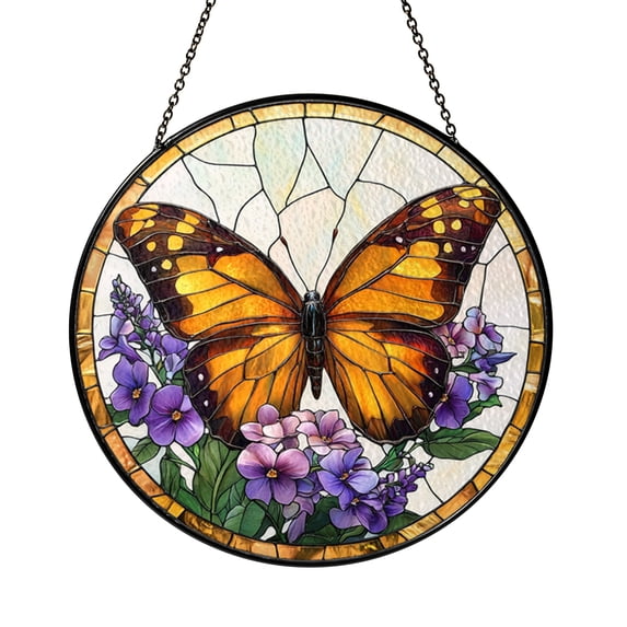 Floral Butterfly Faux Stained Glass Window Hanging - Walmart.com