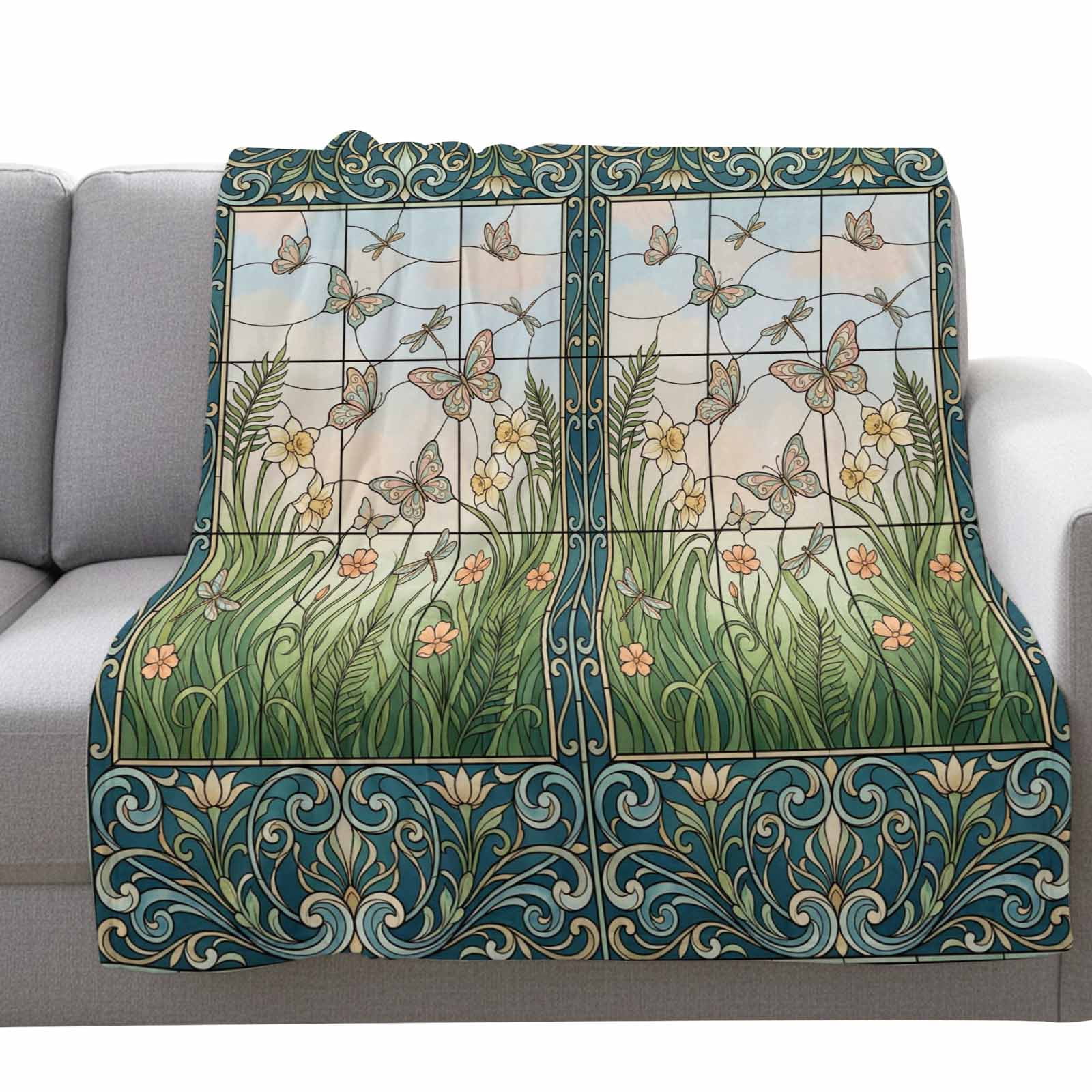 Floral Butterfly Fleece Throw Blanket Lightweight Retro Flower ...