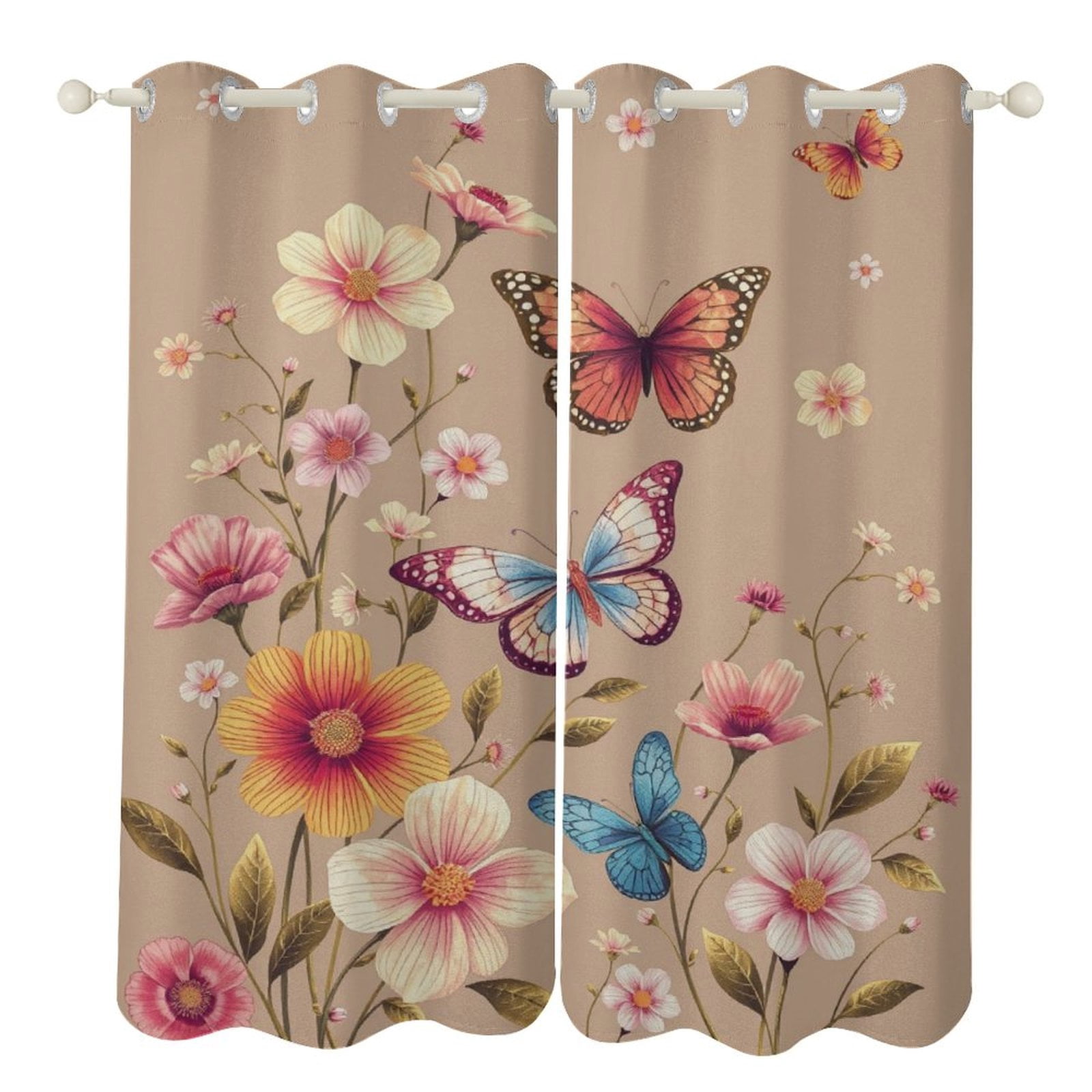 Floral Butterfly Garden Window Drapes For Kids Boys Girls Bedroom ...