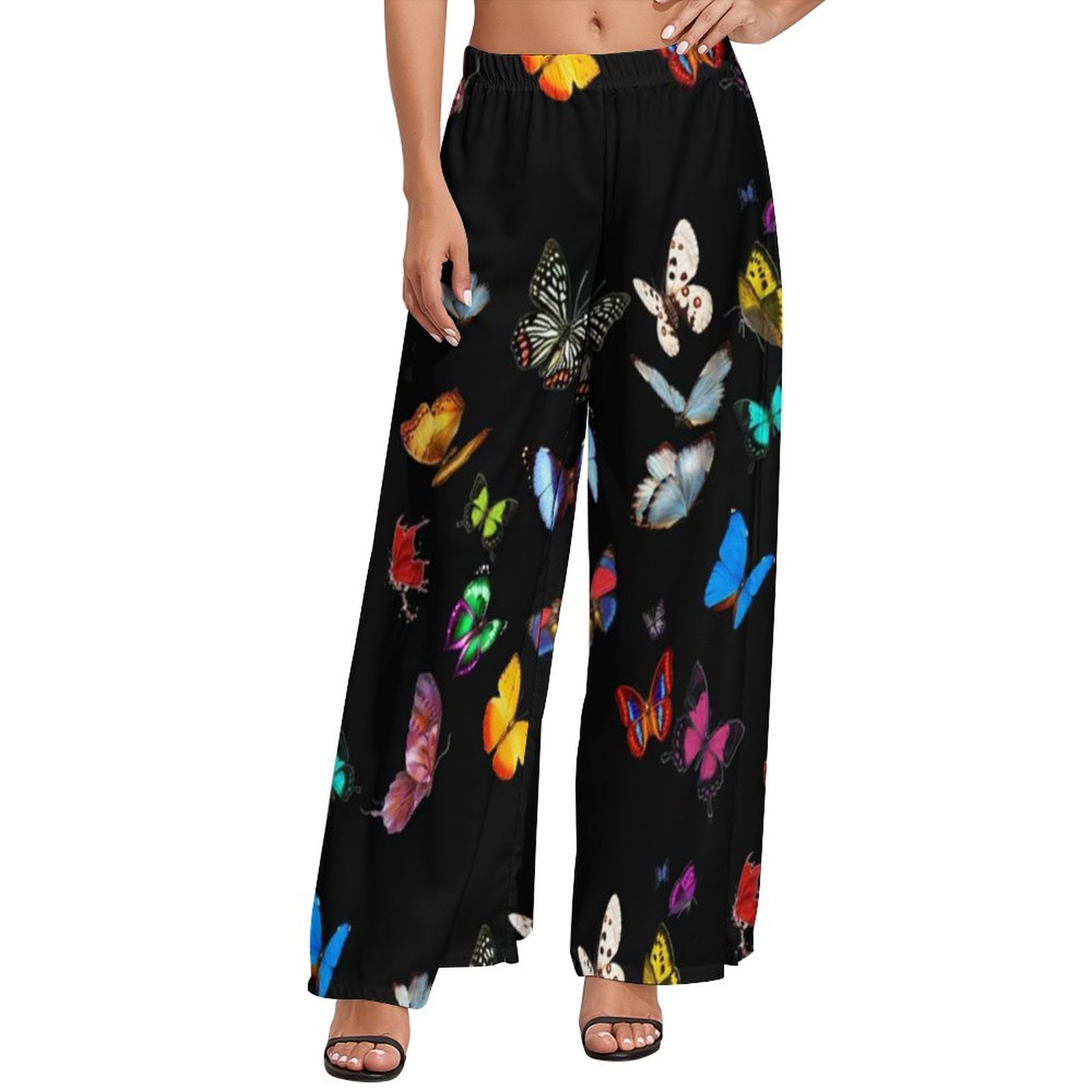 Floral Butterfly Graphic Pants Straight Butterflies Vintage Patchwork ...