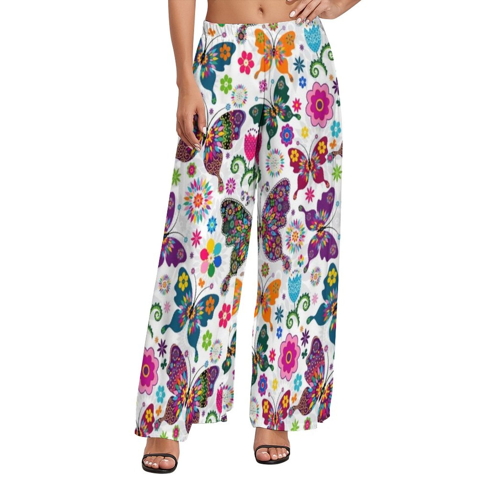 Floral Butterfly Graphic Pants Straight Butterflies Vintage Patchwork ...
