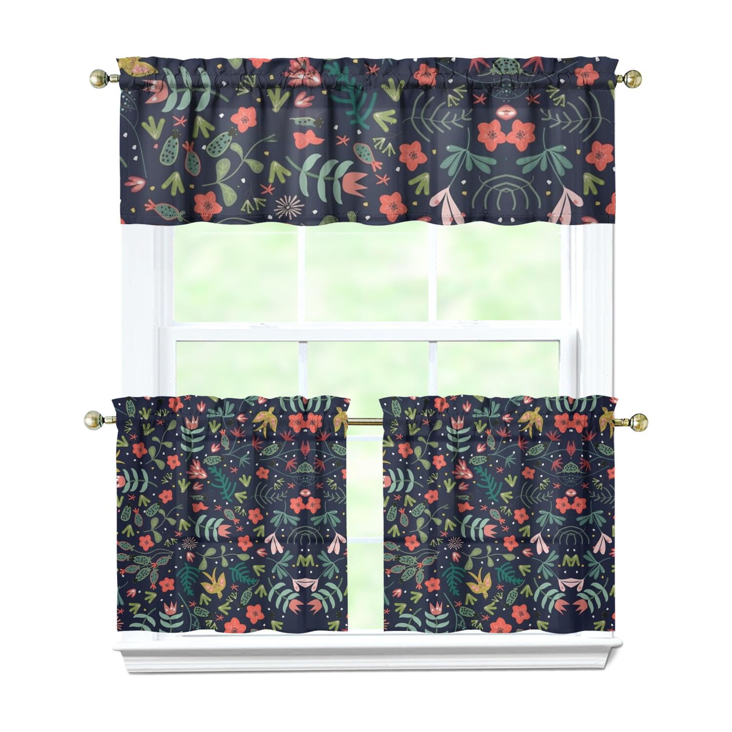 Floral Butterfly Kitchen Curtains Set Botanical Bloom Watercolor ...