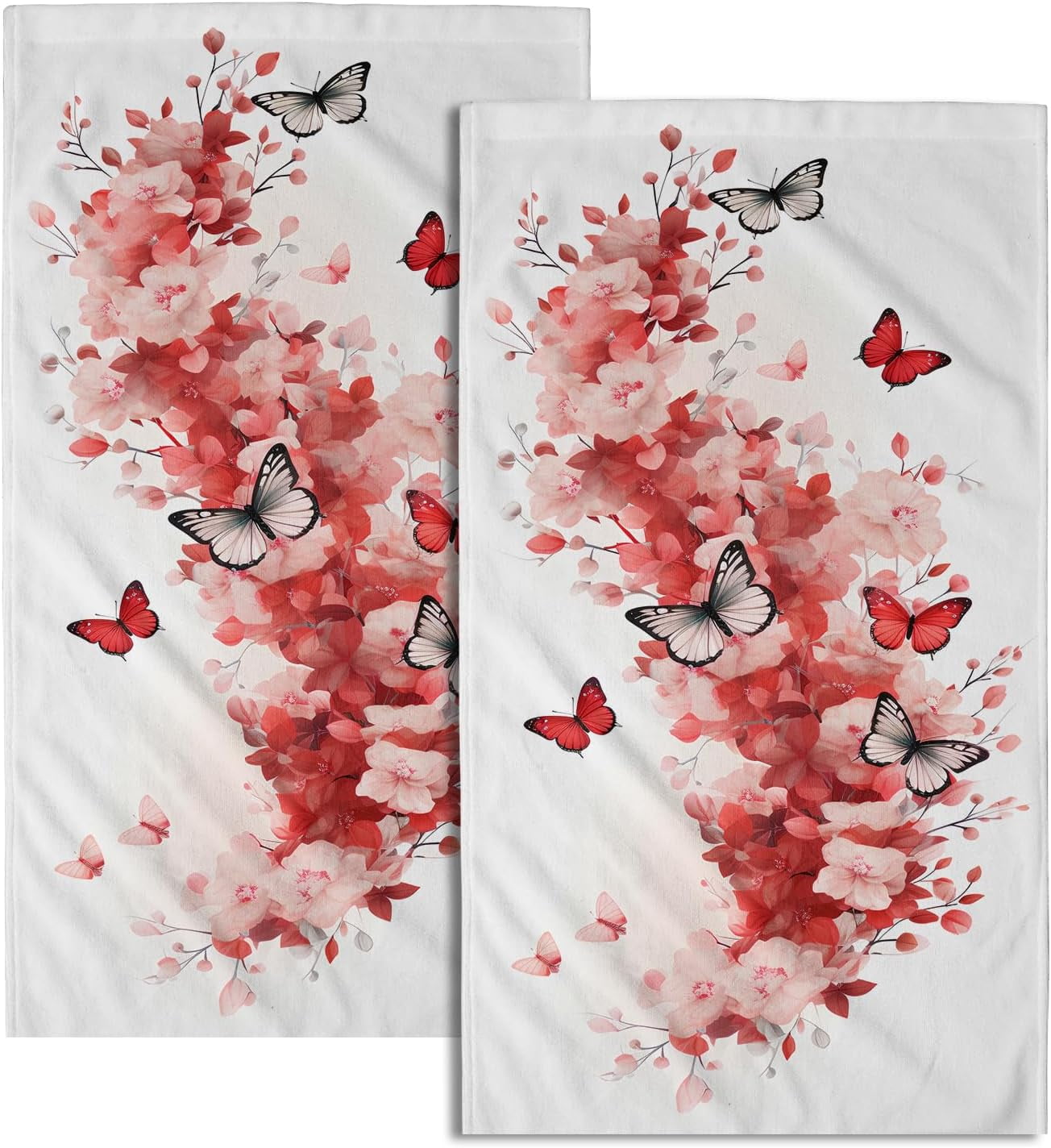 Floral Butterfly Print Hand Towels - Pink Flower Butterflies Fingertip ...
