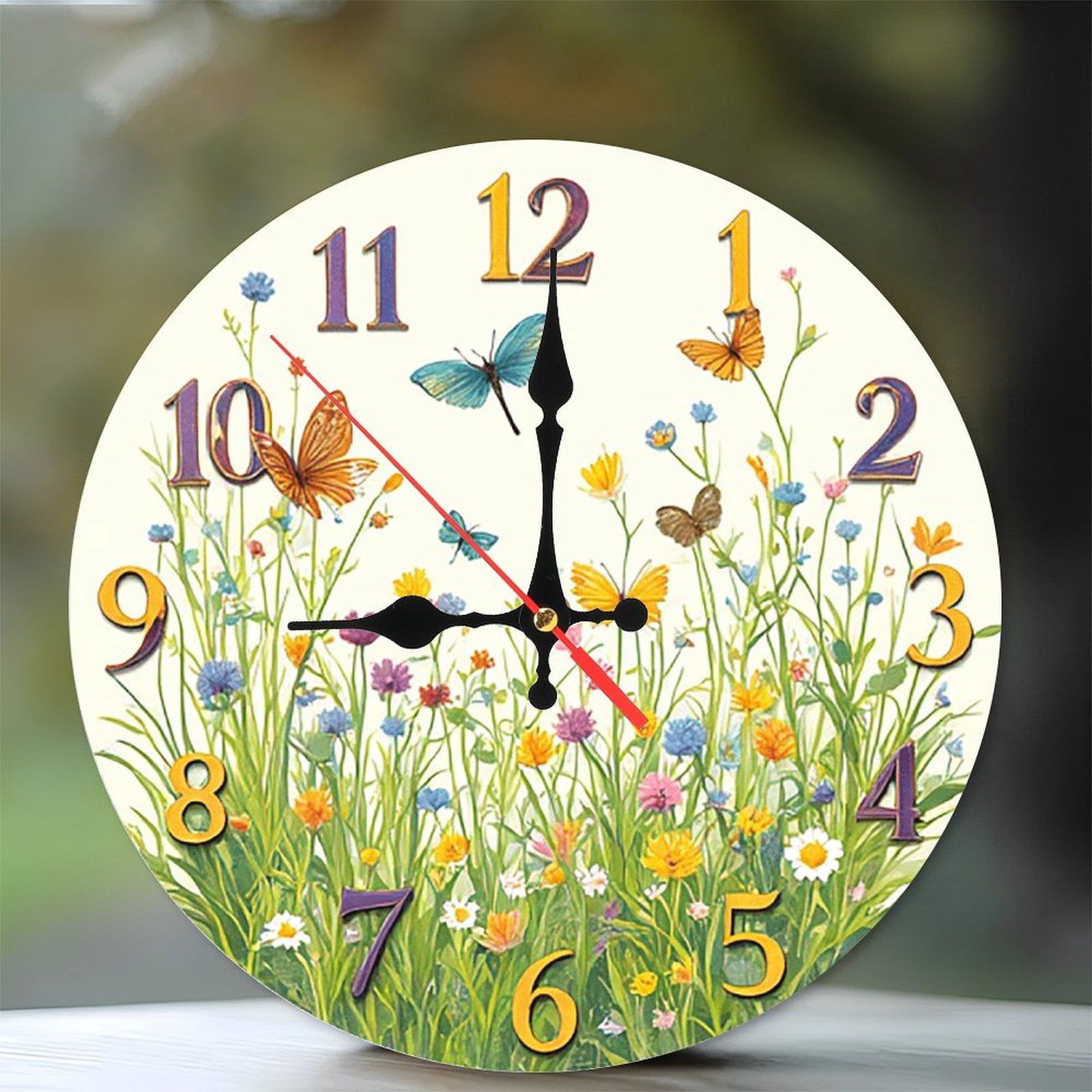 Floral Butterfly Wall Clock Home Decor 10-Inch Silent Wooden Wall Clock ...