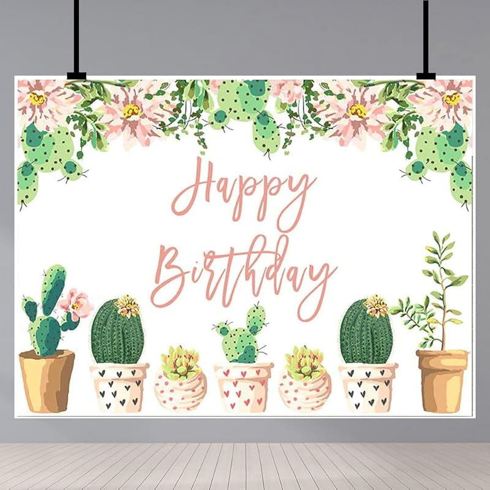 Floral Cactus Birthday Backdrops Pink Floral Watercolor Cactus Birthday ...