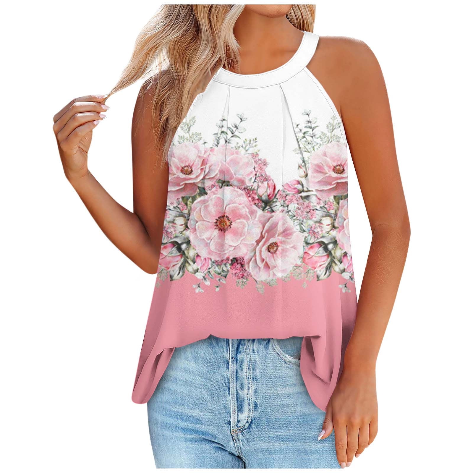 Floral Camisole Tops for Women Clearance,Halter Neck Tops Ladies Summer ...