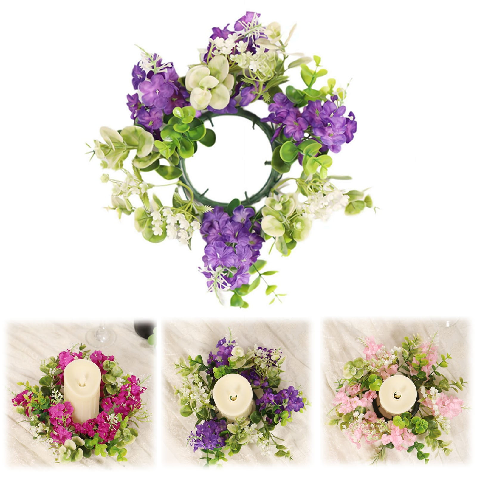 Floral Candle Rings Plastic Artificial Flower Candle Rings Spring ...