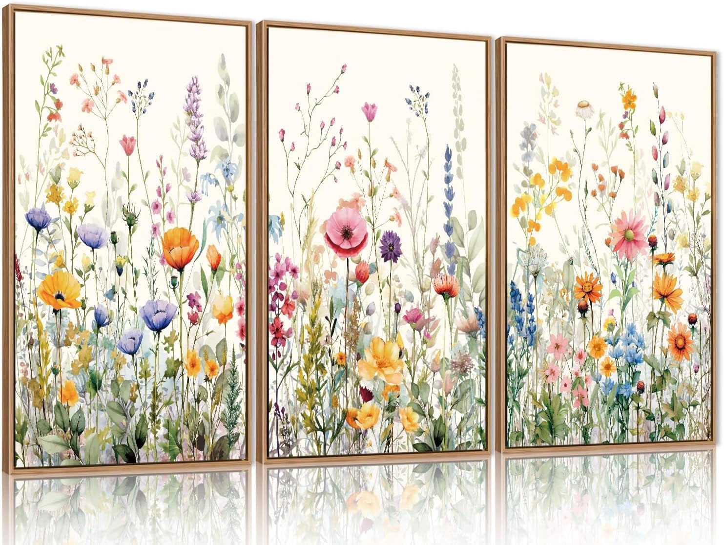 Floral Canvas Wall Art, Framed Wildflower Pictures Wall Decor, Large ...