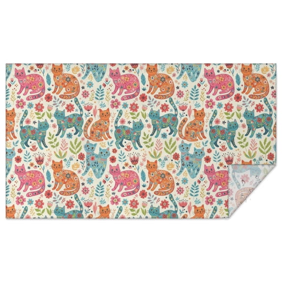 Floral Cat Beige Pattern Rectangle Tablecloth 60x102 Waterproof