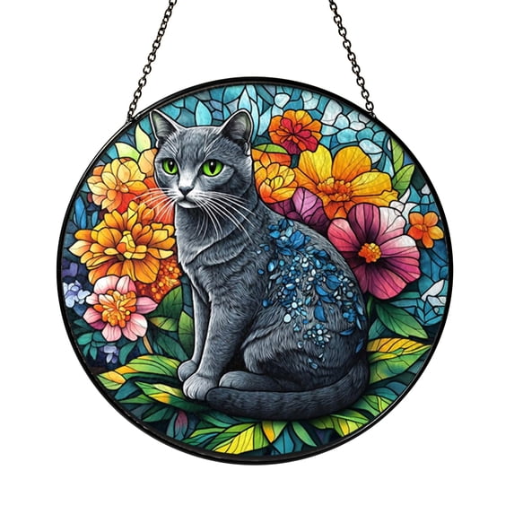 Floral Cat Faux Stained Glass Window Hanging - Walmart.com
