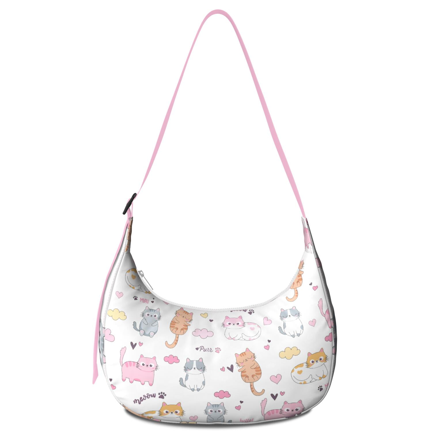 Floral Cat Pattern Crescent Crossbody Bag for Mens Women, Artistic ...