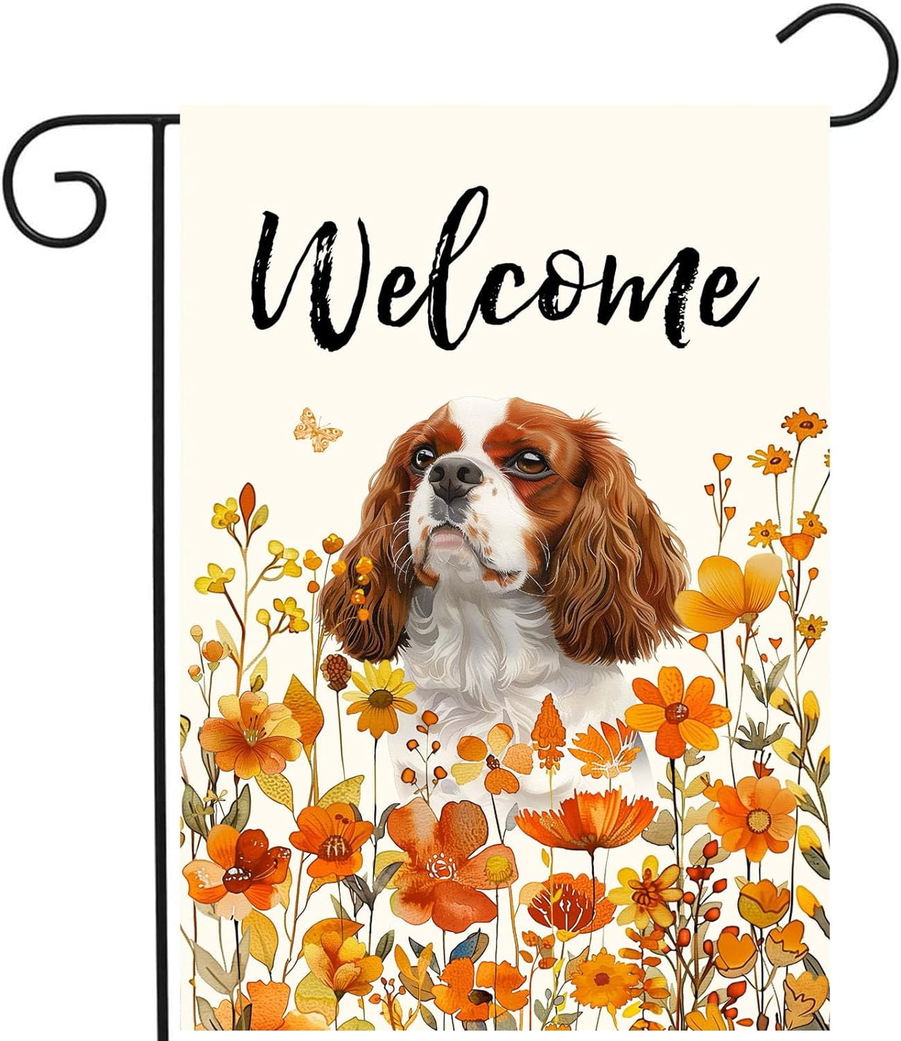 Floral Cavalier King Charles Spaniel Garden Flag Fall Yard Flag ...