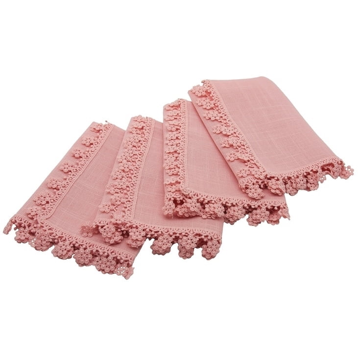 Floral Charm Lace Trim Napkins, 20 by 20-Inch, Set of 4, Rose Quartz ...