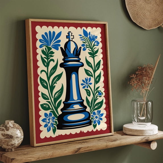 Floral Chess King Art Retro Game Room Decor, Unframed Canvas 8x10in ...
