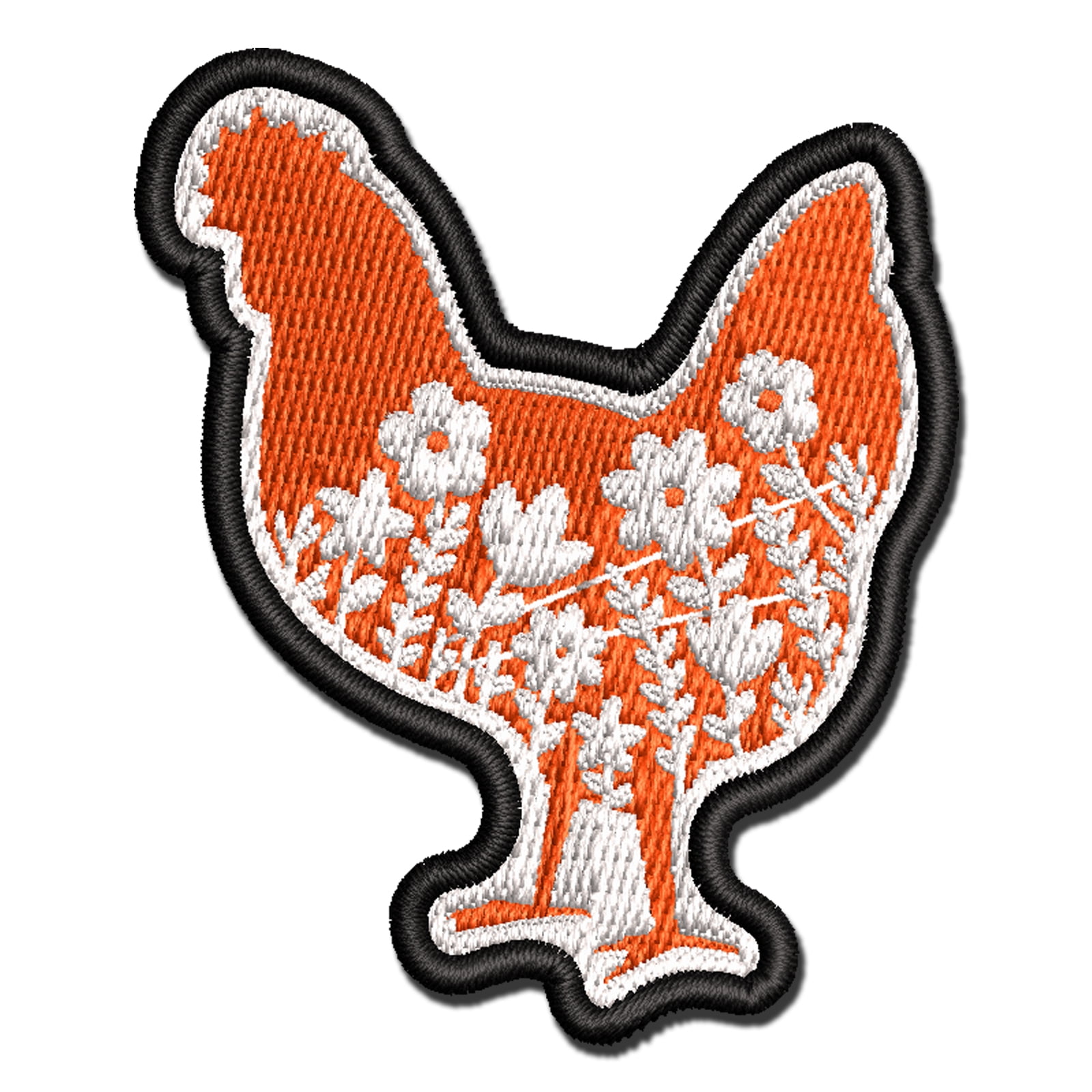 Floral Chicken Applique Multi-Color Embroidered Iron-On Patch - 2.0 ...