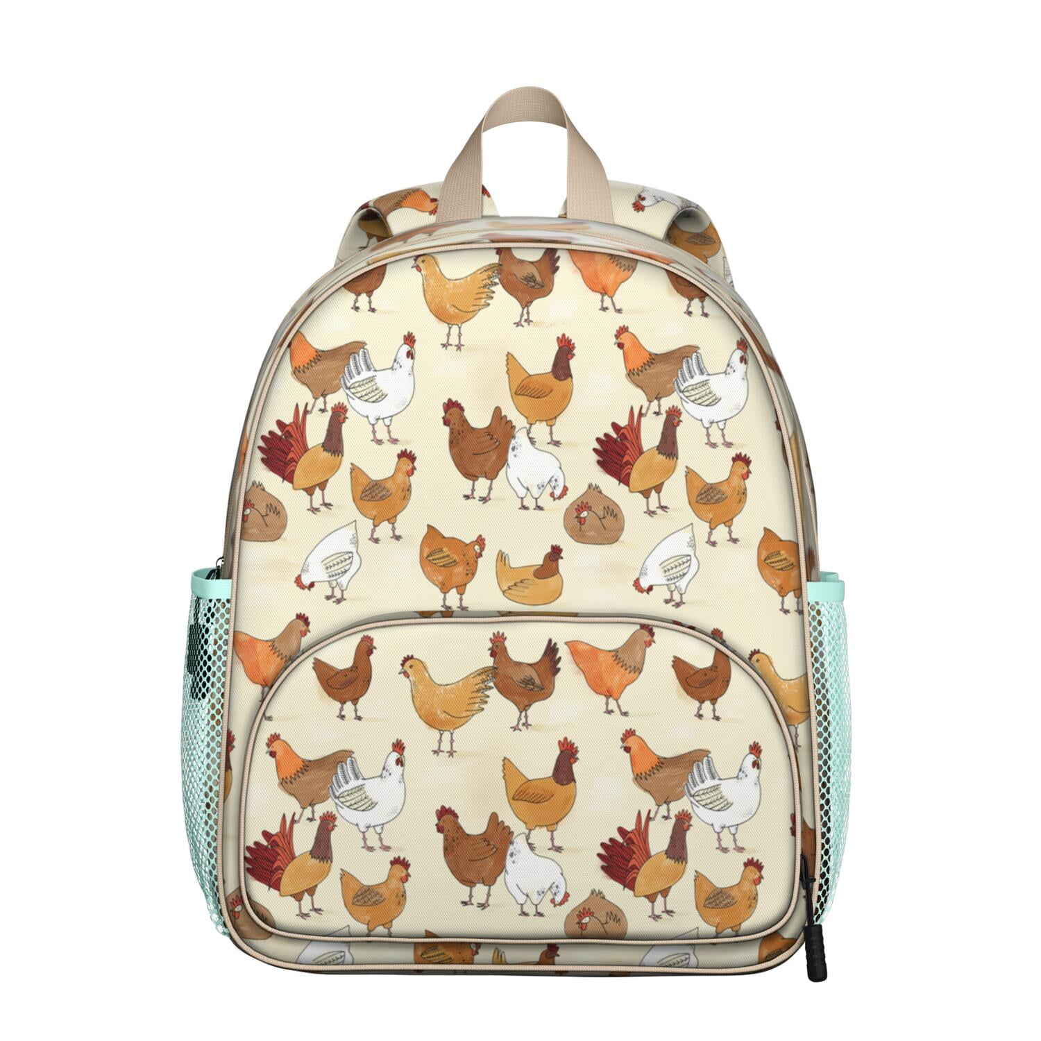 Floral Chicken Farm Student Backpack – Rooster, Hen, Egg, Chick, Barn ...